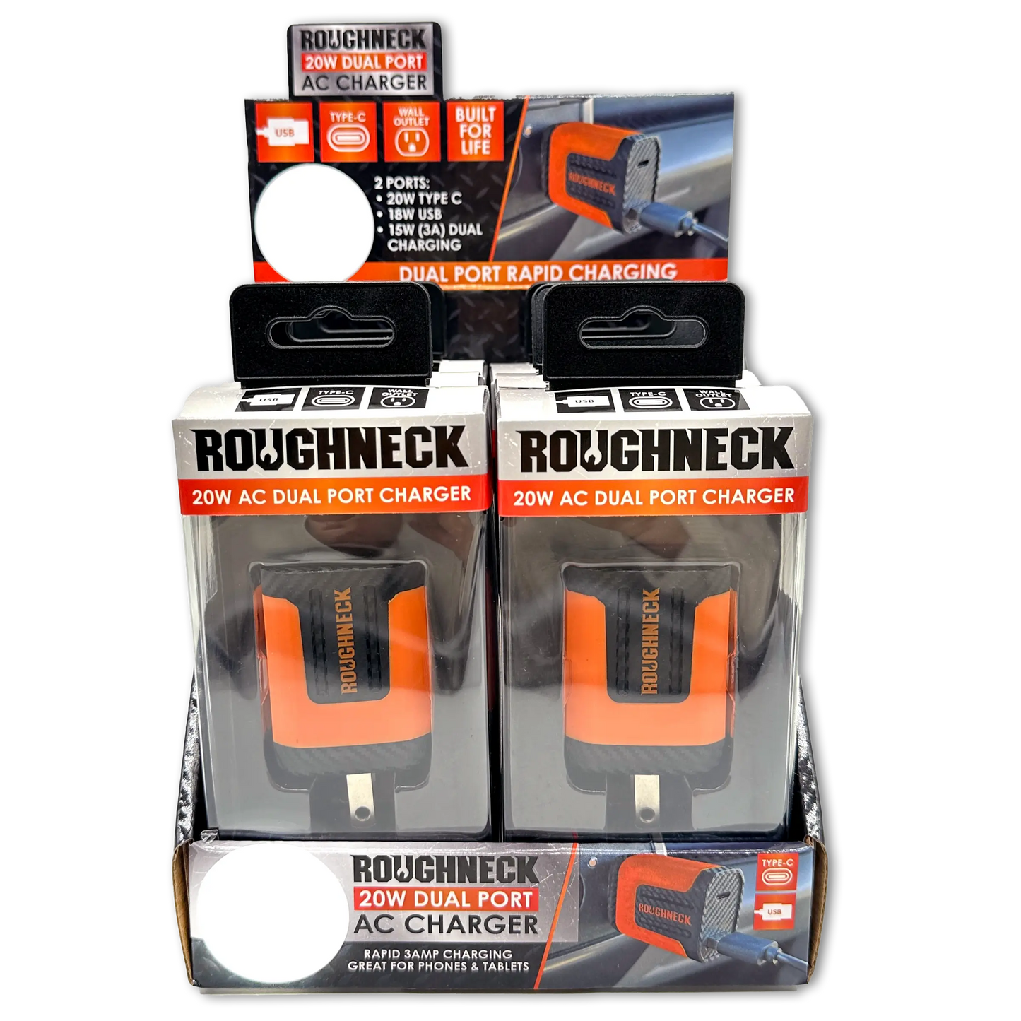 ITEM NUMBER 023689 ROUGHNECK USB-C / USB WALL CHARGER 6 PIECES PER DIS – NOVELTY INC WHOLESALE